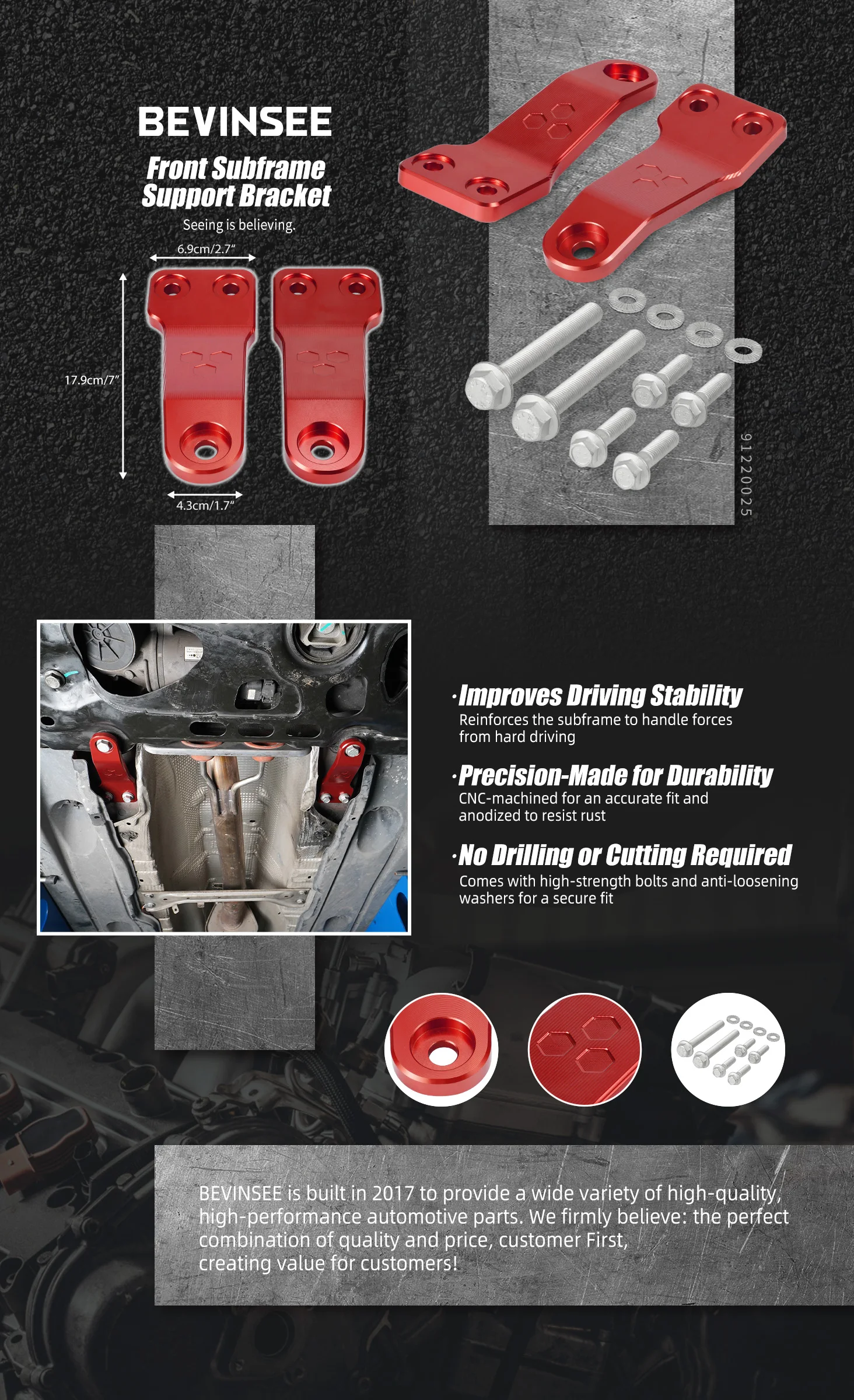 Bevinsee 12mm Aluminum Front Subframe Support Bracket for VW Golf 8