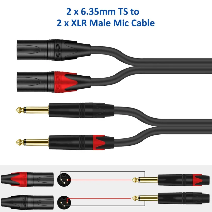 2 RCA Male to 2 XLR 3-Pin Male Stereo Audio Cable 2rca to 2XLR Double ...