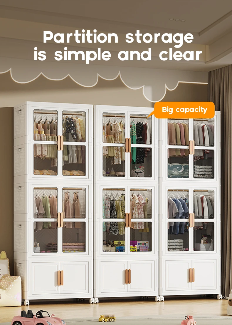 Rmier 70CM Bedroom Folding Plastic Wardrobe with Clear Magnetic Doors ...