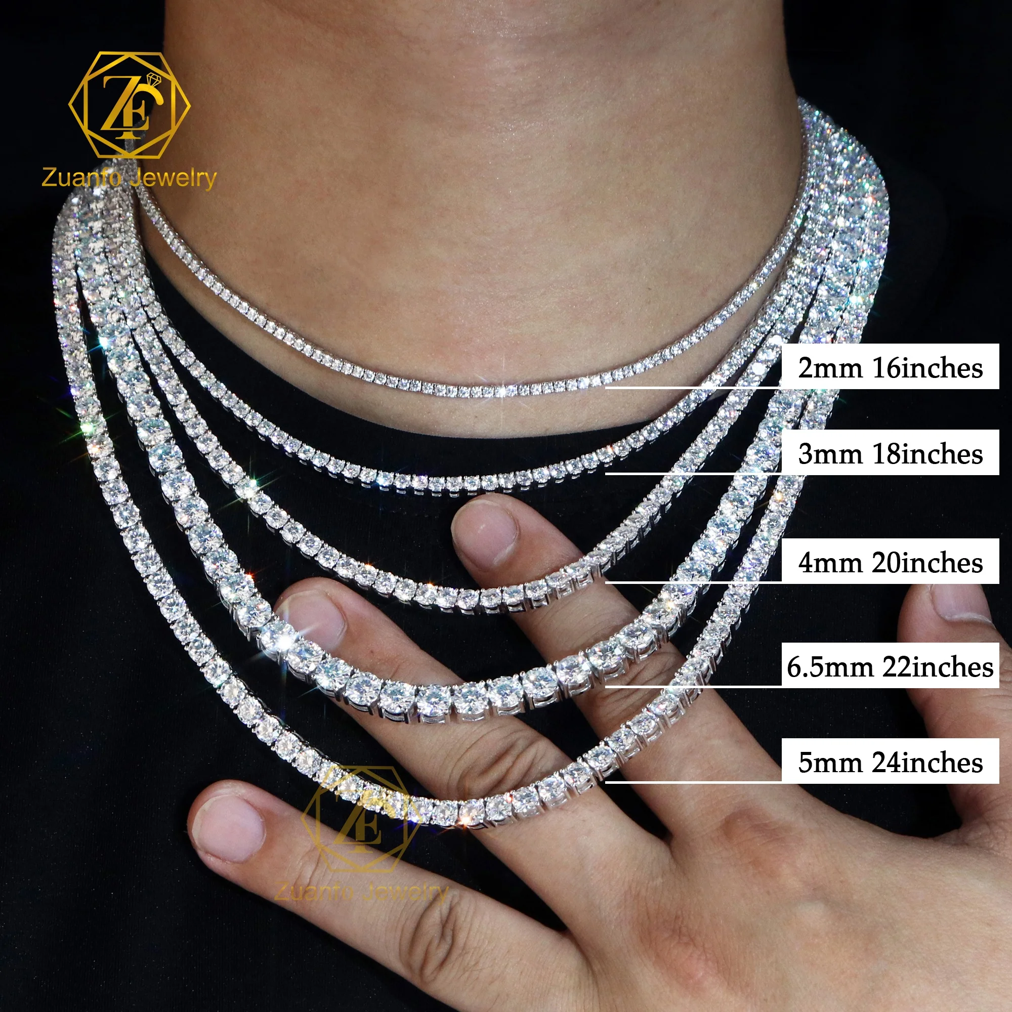 Lab Grown Diamond IGI Round VVS HPHT Diamonds Tennis Necklace Pass Tester 10K