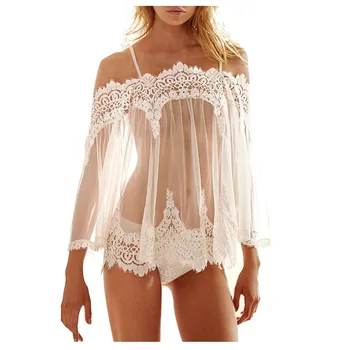 Sexy Nighty For Honeymoon Transparent Nighty Sexy See Through Off Shoulder Lace Sleepwear ...