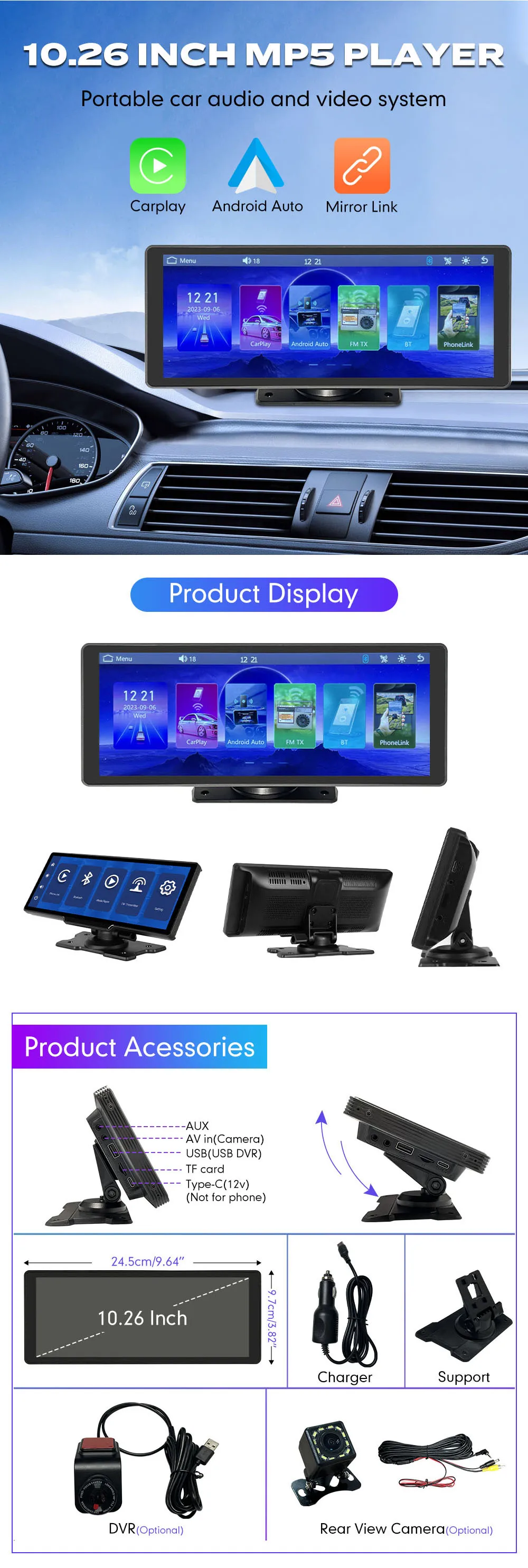 Universal Wireless Carplay Android Auto Car Radio Player