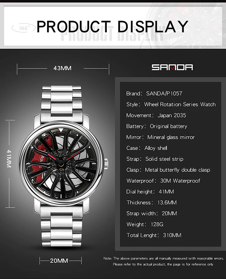 Sanda Car Rim Wristwatch - Stylish & Waterproof Sport Watch