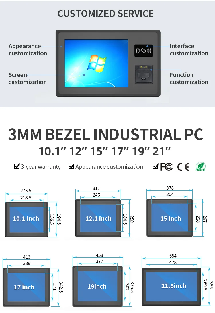 Fanless 12 15 17 19 Industrial Flat Panel Pc Monitors Ip65 Rated Bezel ...