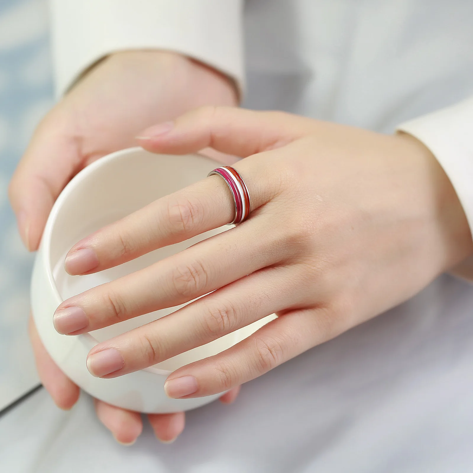 Customized Stainless Steel Enamel Rainbow Lgbt Pride Ring For Lesbian ...