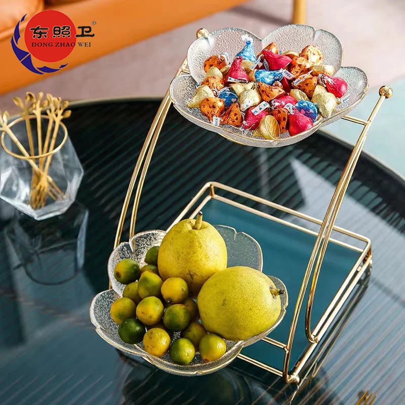 Modern Style Nordic Gold Phnom Penh Glass 2 Tier Dessert Rack Dry Fruit ...