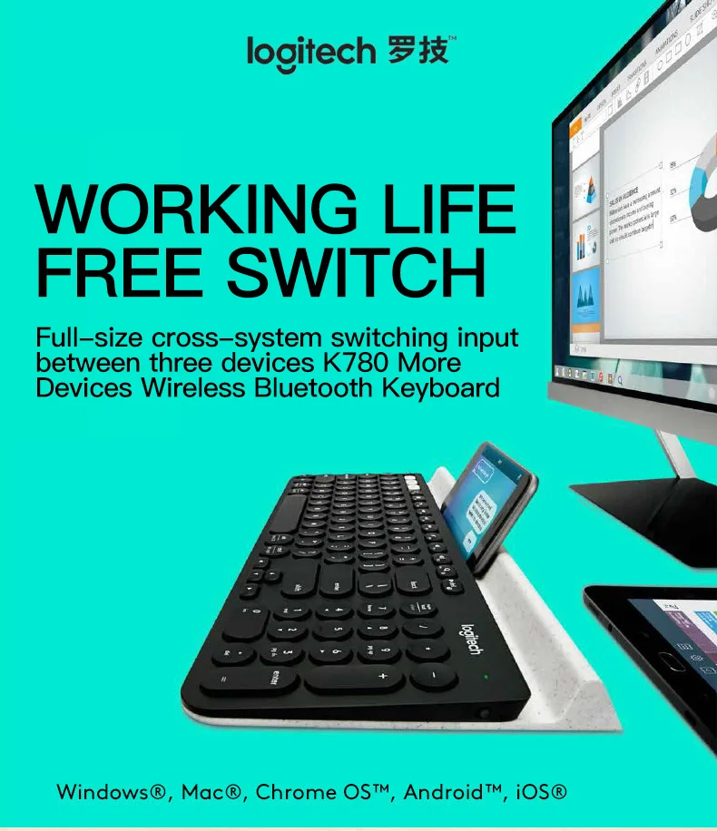 Logitech K780 Multi-device Wireless Keyboard Excellent Computer Office ...