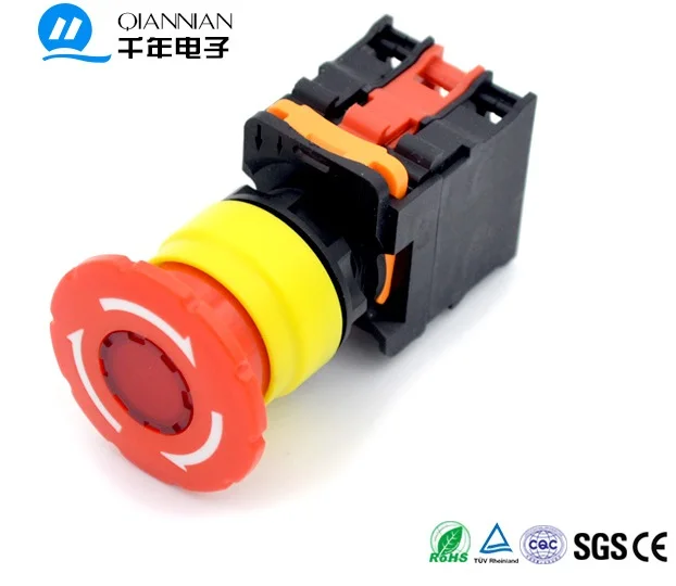 Qiannian 22mm Emergency Stop Push Button Switch Waterproof Plastic Flat Round Head With 6 Screw ...