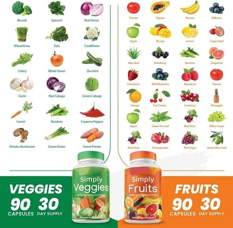 Fruits And Veggies Capsules Packed With Over 40 Different Fruits & Vegetables Made With Whole ...