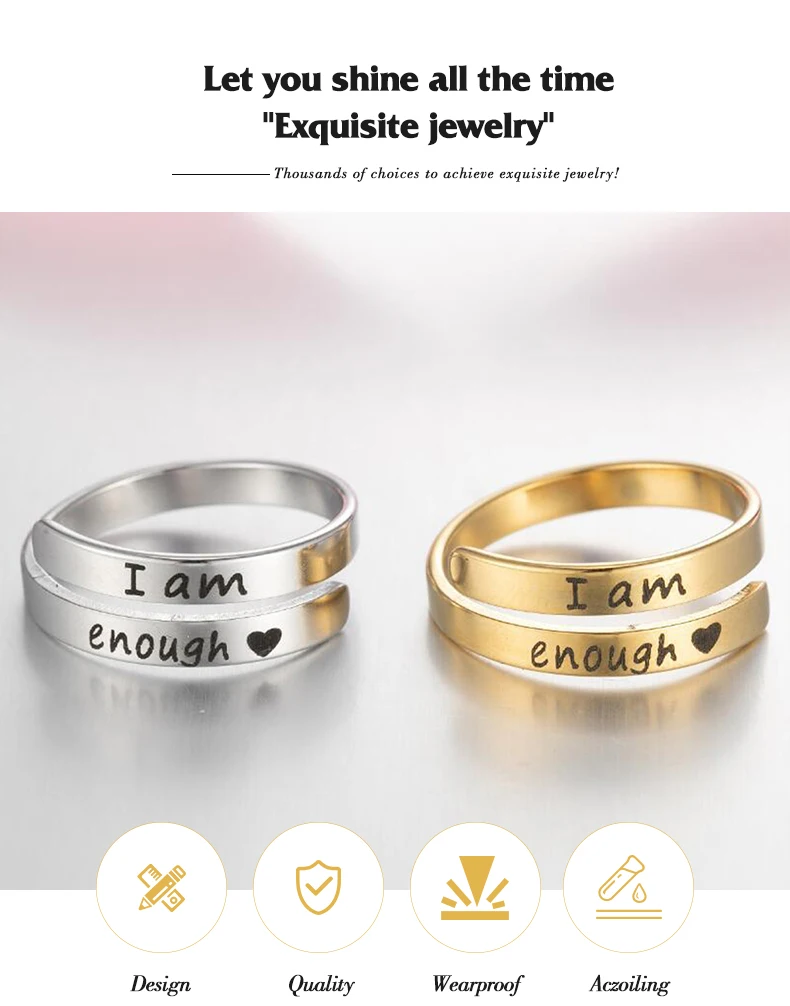 Best Ins Style Stainless Steel Jewelry Gift "i'm Enough" Classic Carved ...