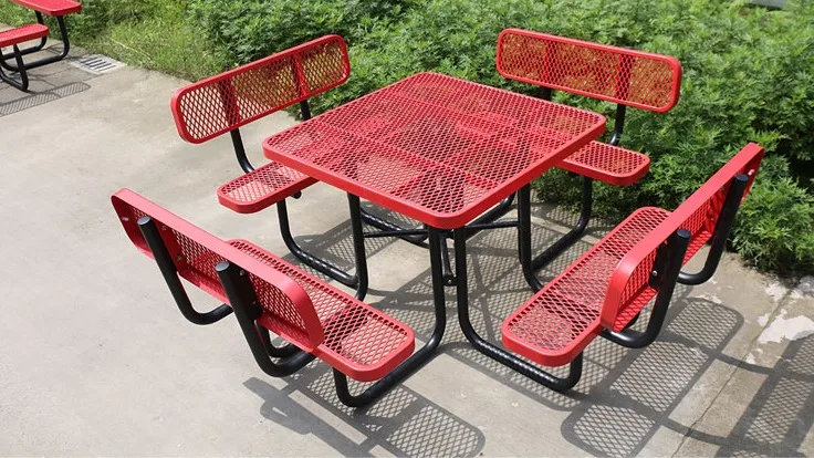 All Weather Expanded Metal Outdoor Picnic Table With Backrest Bench ...