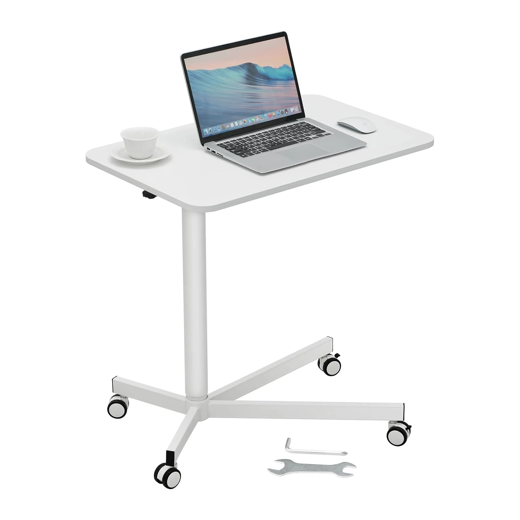 Customizable White Rolling Desk - Adjustable & Functional
