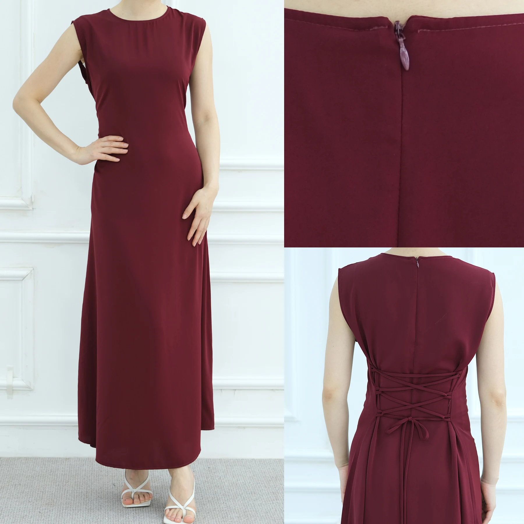 2025 Islamic Clothing Basic Sleeveless Inner Dress with Back Waist ...