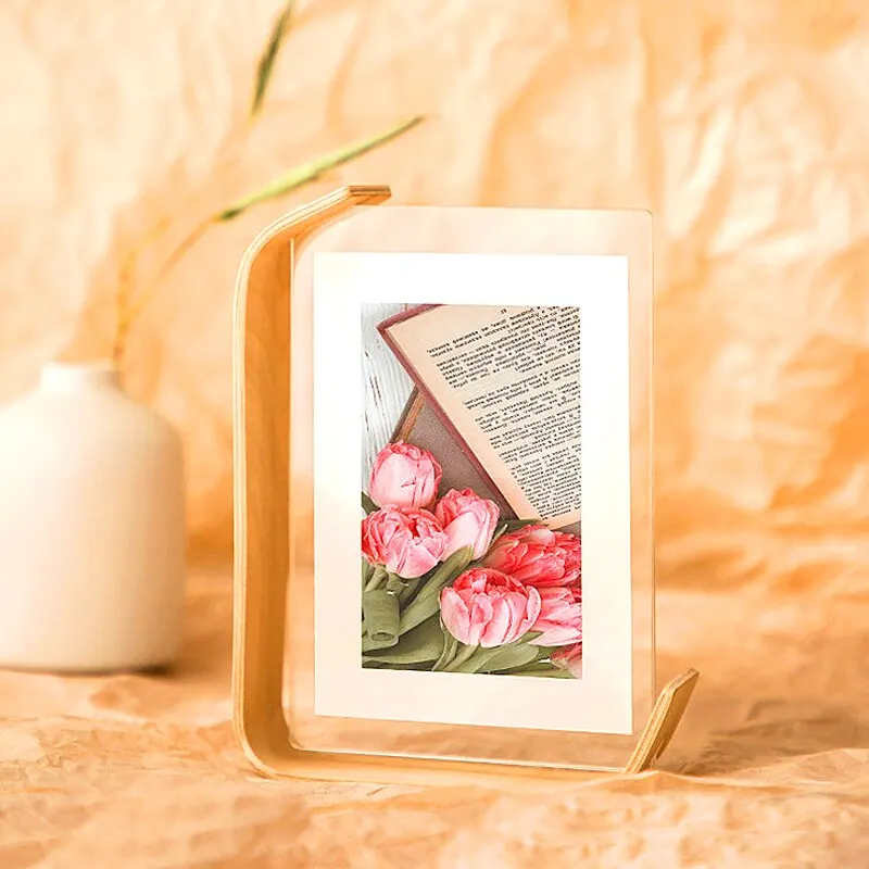 Custom Desktop Acrylic Photo Display Frame With Wooden Holder For Home ...