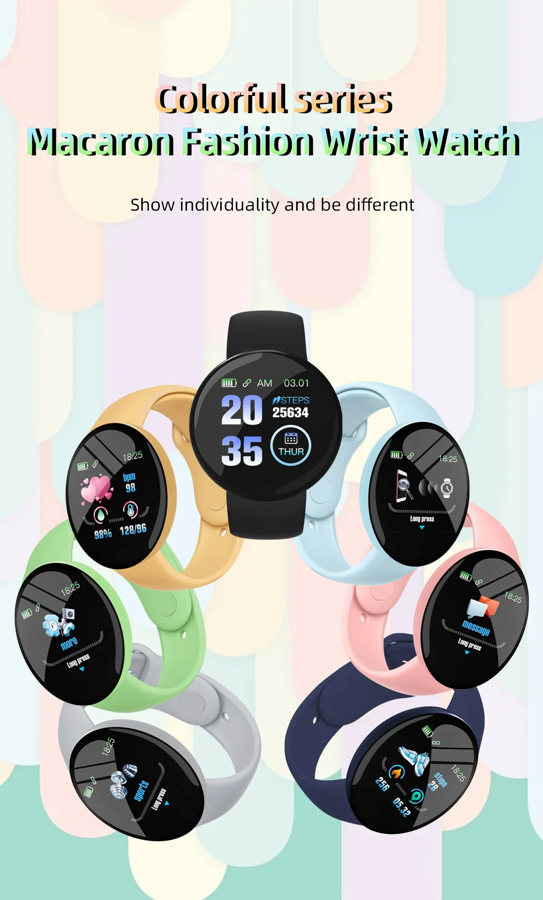 2023 New Smart Watch D18 Round Screen Smart Bracelet With Hd Lcd Screen ...
