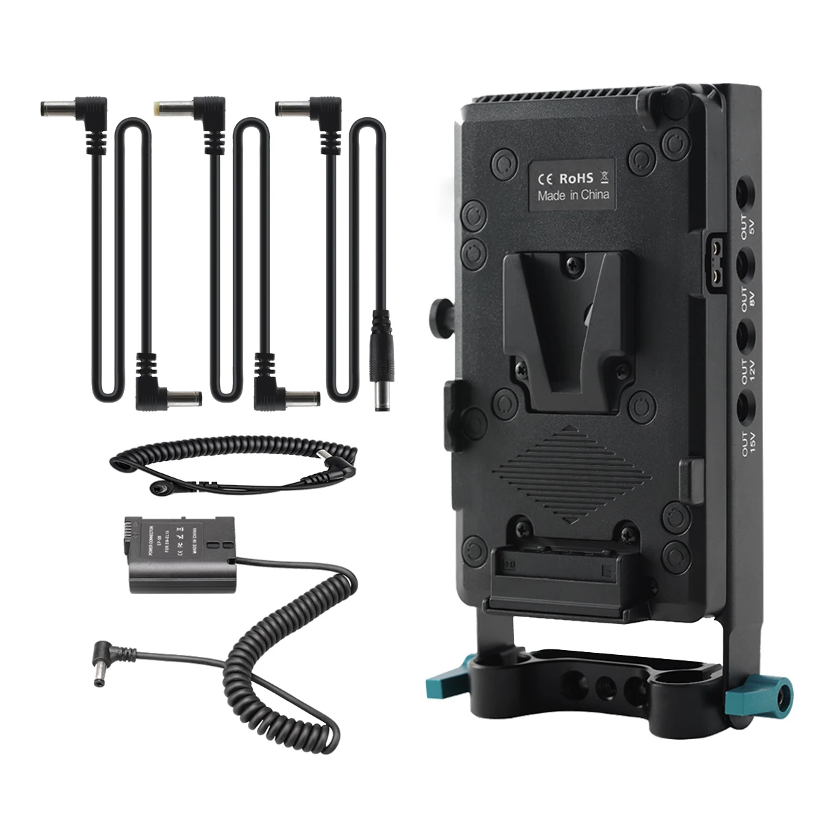 V-mount Lock Battery Plate Power Supply Splitter Adapter With 15mm Rod ...