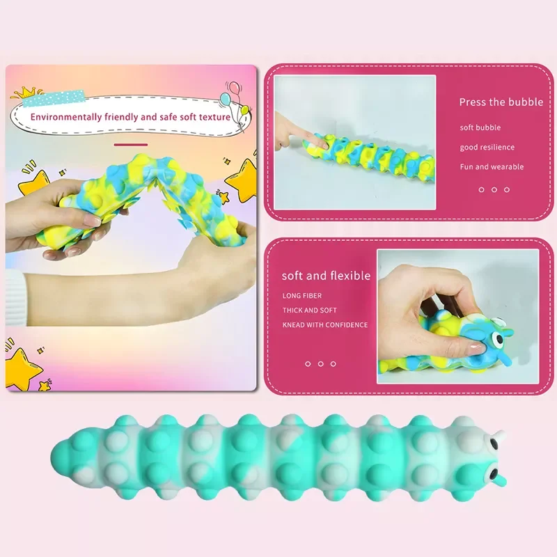 Wholesale 3d Cute Caterpillar Fidget Toy With Light Squeeze Push Bubble ...