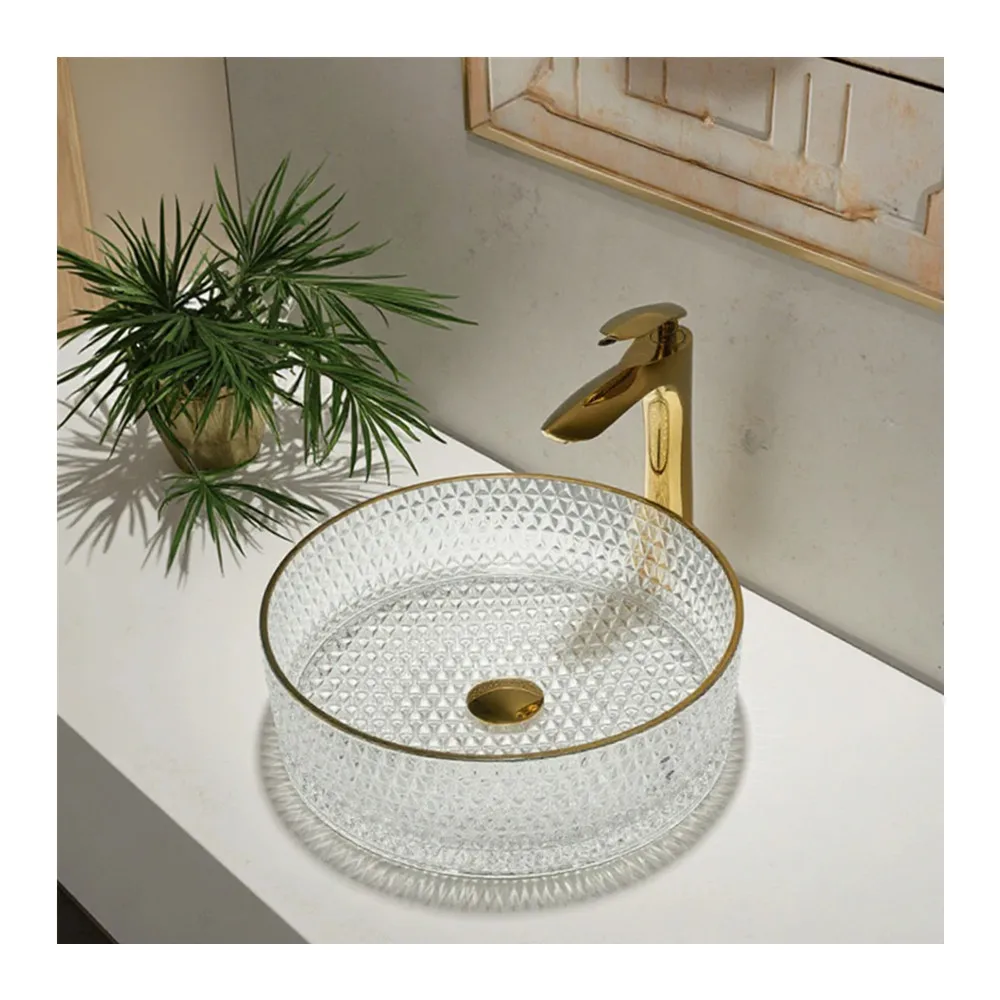 New Arrival Bathroom Diamond Design Modern Crystal Basin Wash Glass ...
