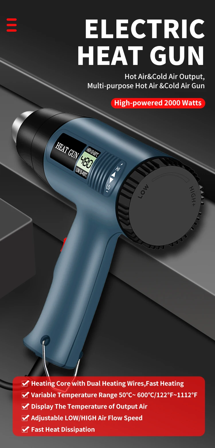 2000W Heat Gun - Fast Heating with Adjustable Temperature