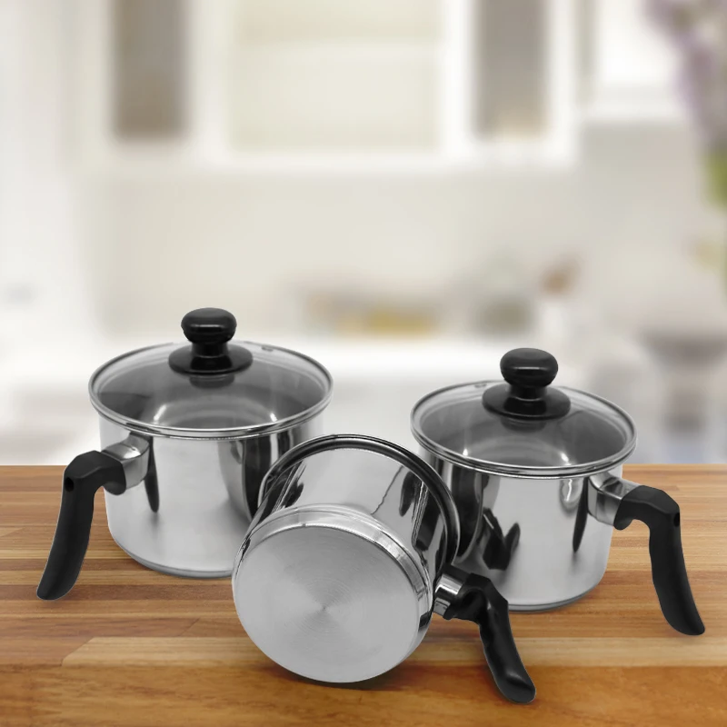 1L/1.3L/2L Stainless Steel Cooking Pots with Double Layered Bottom and ...