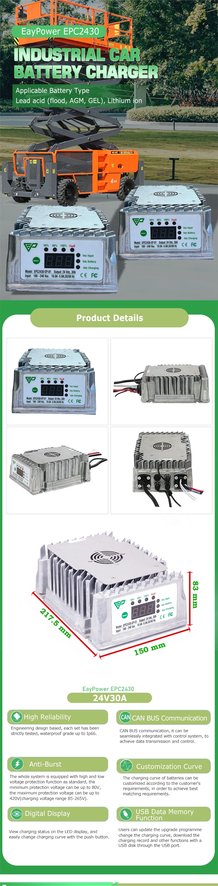 24v 30a 800w Battery Charger Lead Acid Lifepo4 Lithium Ion Power ...