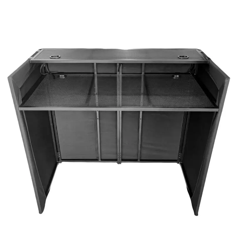 Professional Steel Frame DJ Booth with Black Scrim & TV Bracket