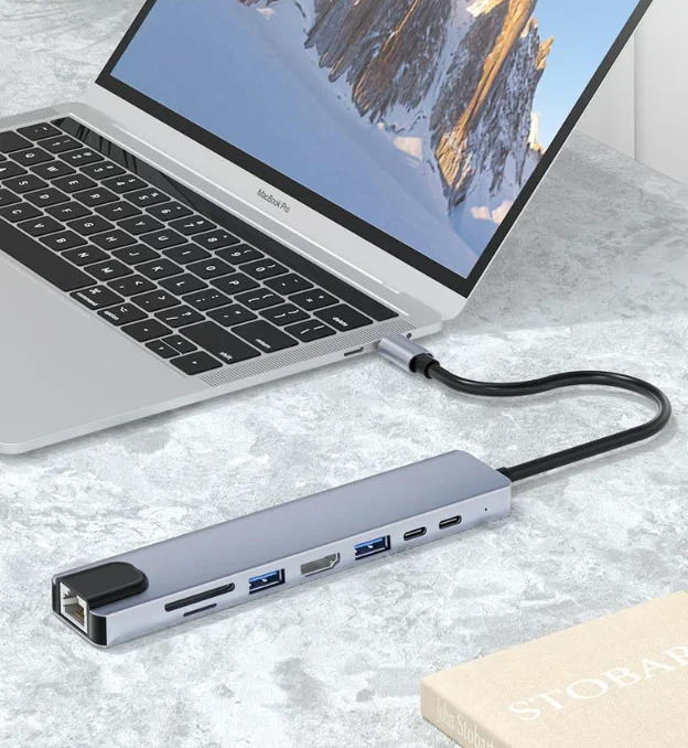 8-port Usb C Hub 8-in-1 3.0 Docking Station Splitter Type C Hub Adapter ...