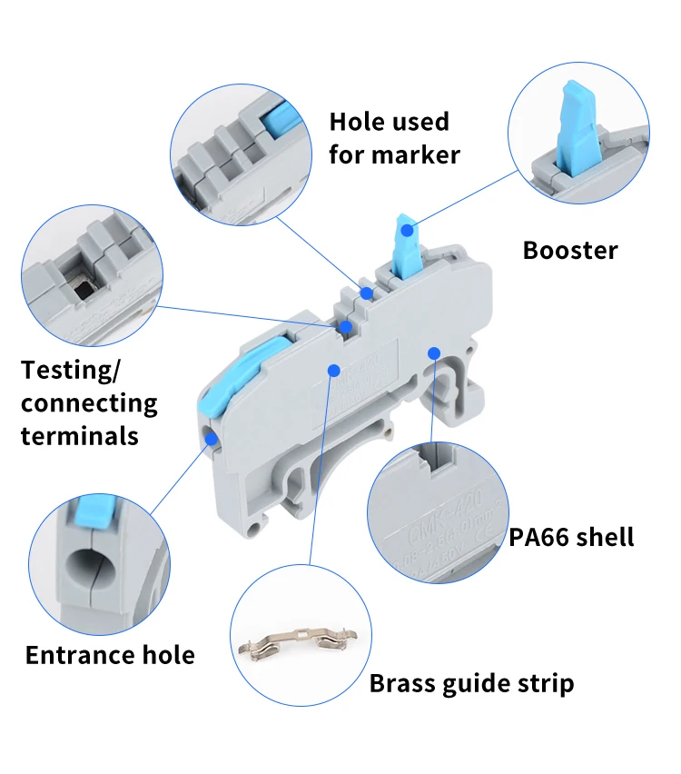 Din Rail Push In Spring Quick Cable Terminal Blocks Easy To Connect ...