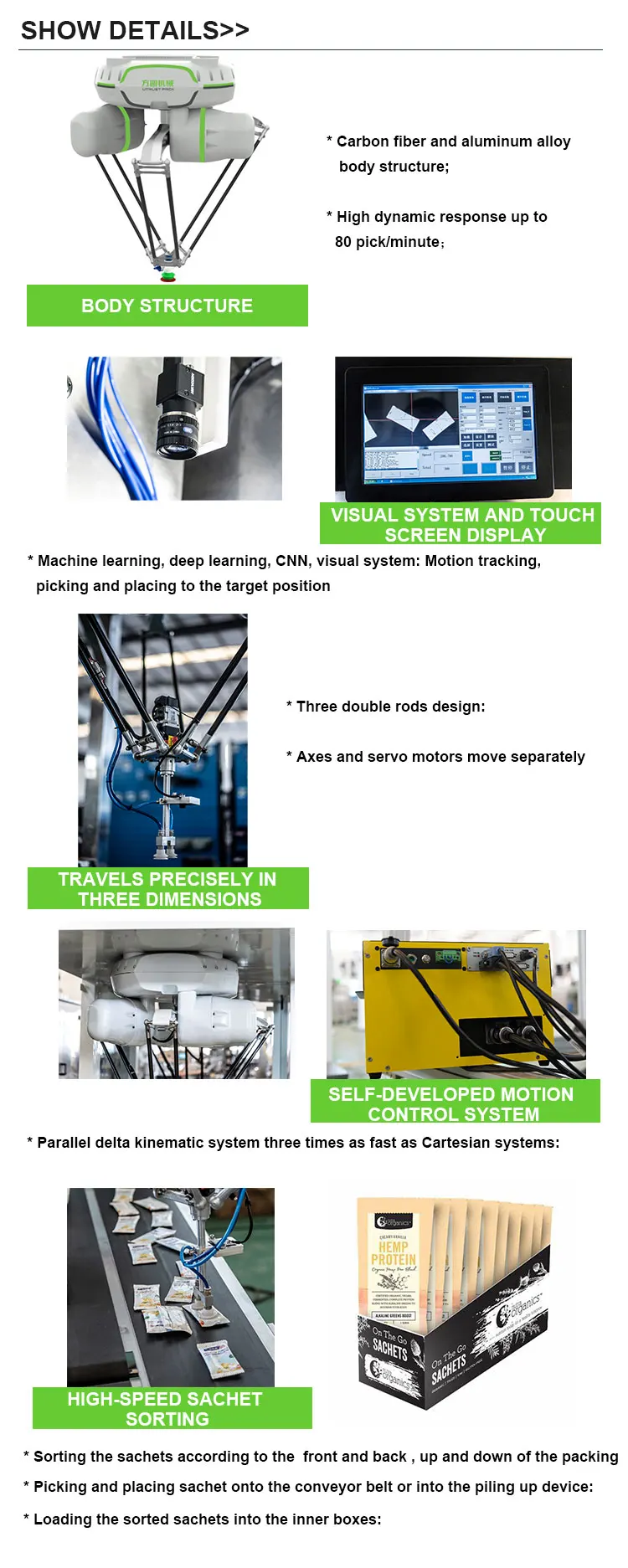 4 Axis Automatic Manipulator - Delta Robotic Arm for Food & Beverage