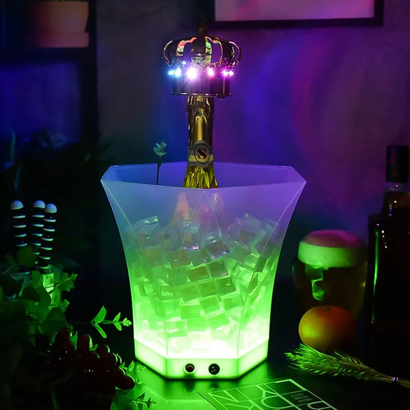 5l Transparent Glitter Diamond Led Rechargeable Ice Bucket Waterproof ...