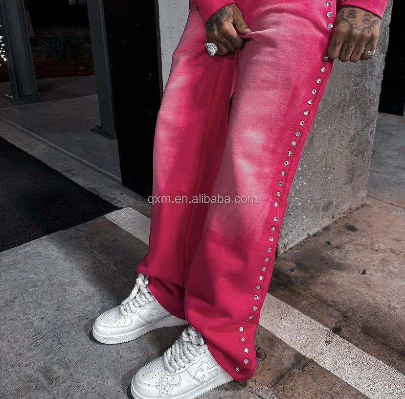 Custom Streetwear Rhinestone Zip up Hoodie Sweat Pants Set