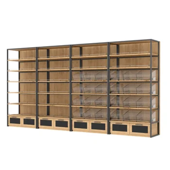 Customized Steel Frame Grocery Store Display Rack Wooden Flat Back ...