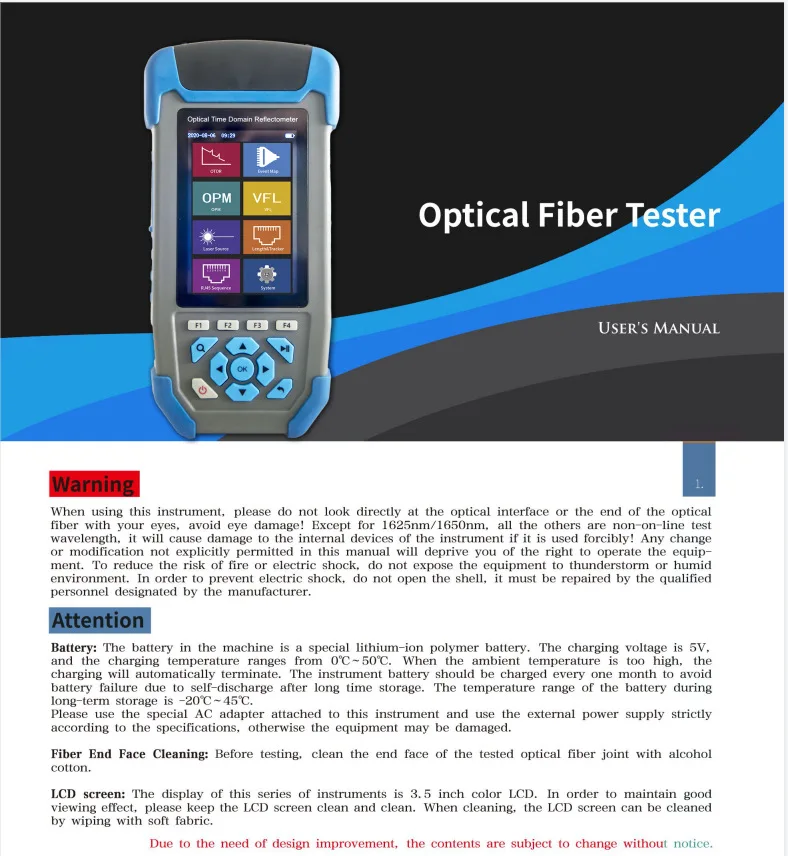 FTTH 60km Smart OTDR 1310nm/1550nm Handheld Fiber Optic Tester