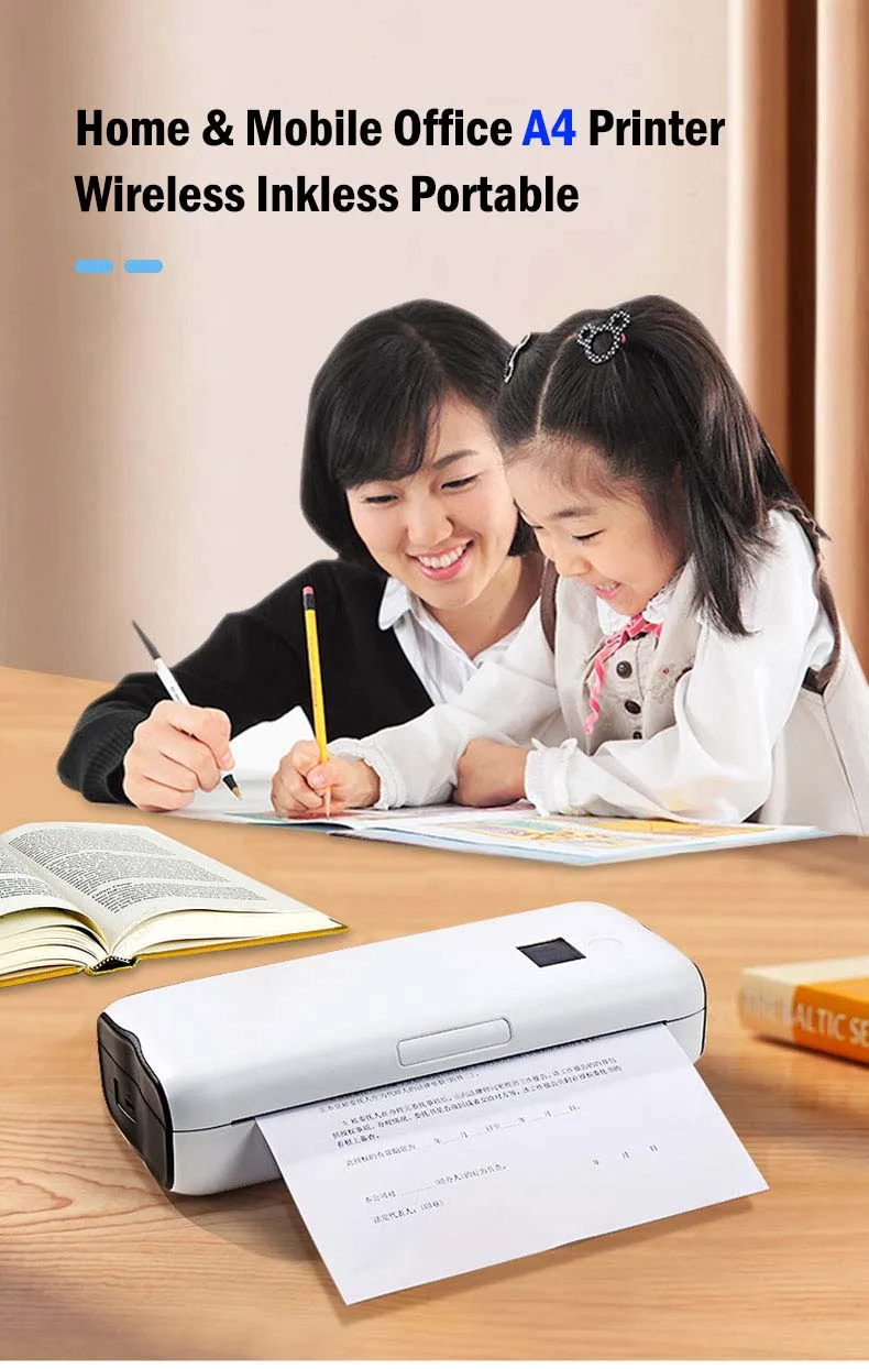 Mini Portable A4 Portable Thermal Printer Wireless Inkless A4 Printer ...
