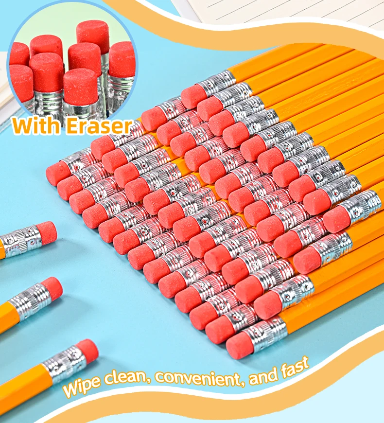 Wholesale HB Yellow Log Pencils with Eraser for Students