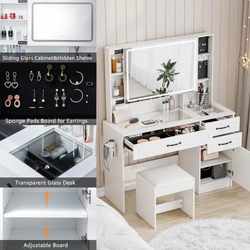 White Wooden Standing Dressing Table Cabinet Dressing Room Wood Lighted ...