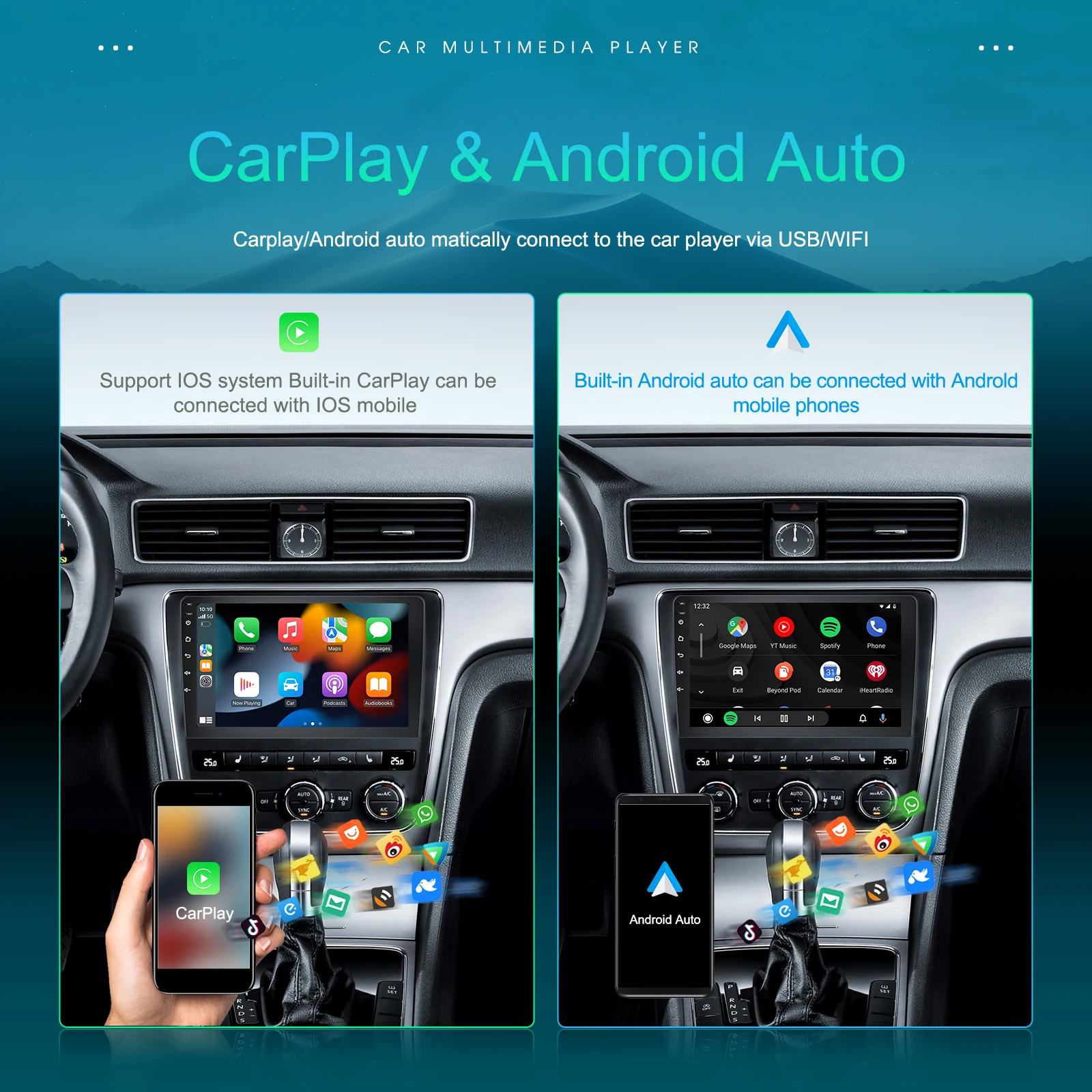 Podofo 9/10" Android Car Stereo with Carplay & Android Auto
