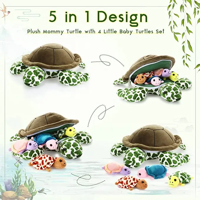 12 Inch Stuffed Sea Turtle Mom With 4 Little Plush Turtles Custom Soft ...