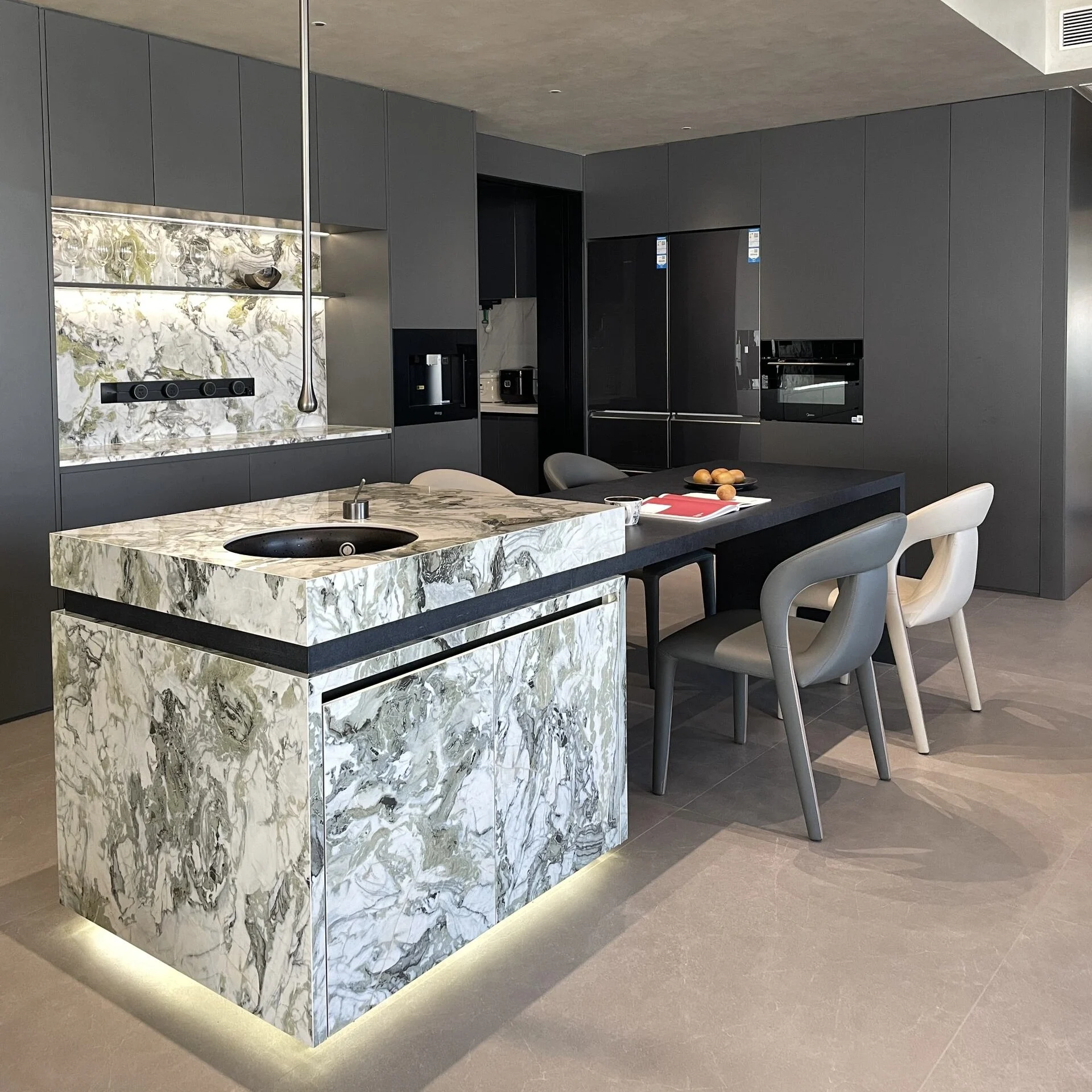 Modern High End Custom Cold Jadeite Natural Marble Kitchen Island ...