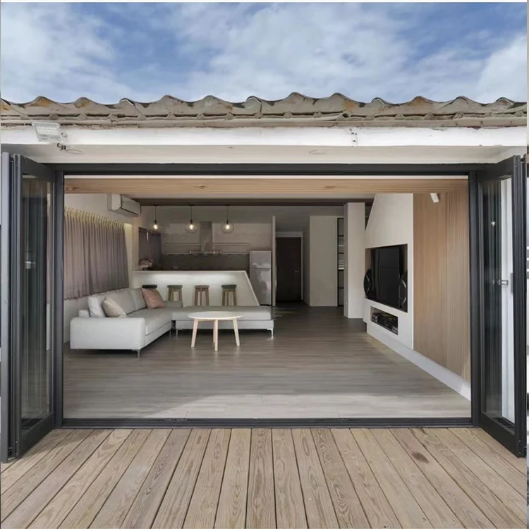 Exterior Frameless Movable Glass Partition Full Open Aluminum Folding ...