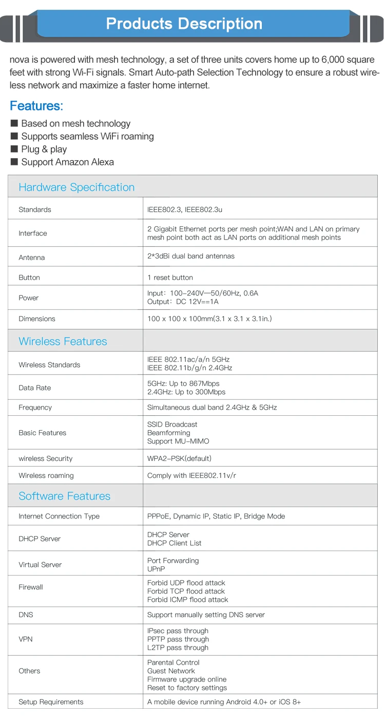 Tenda Wm6 Nova Ac1200 Mesh Whole Home Wifi Router Ac1200 Dual Band 2.4g ...