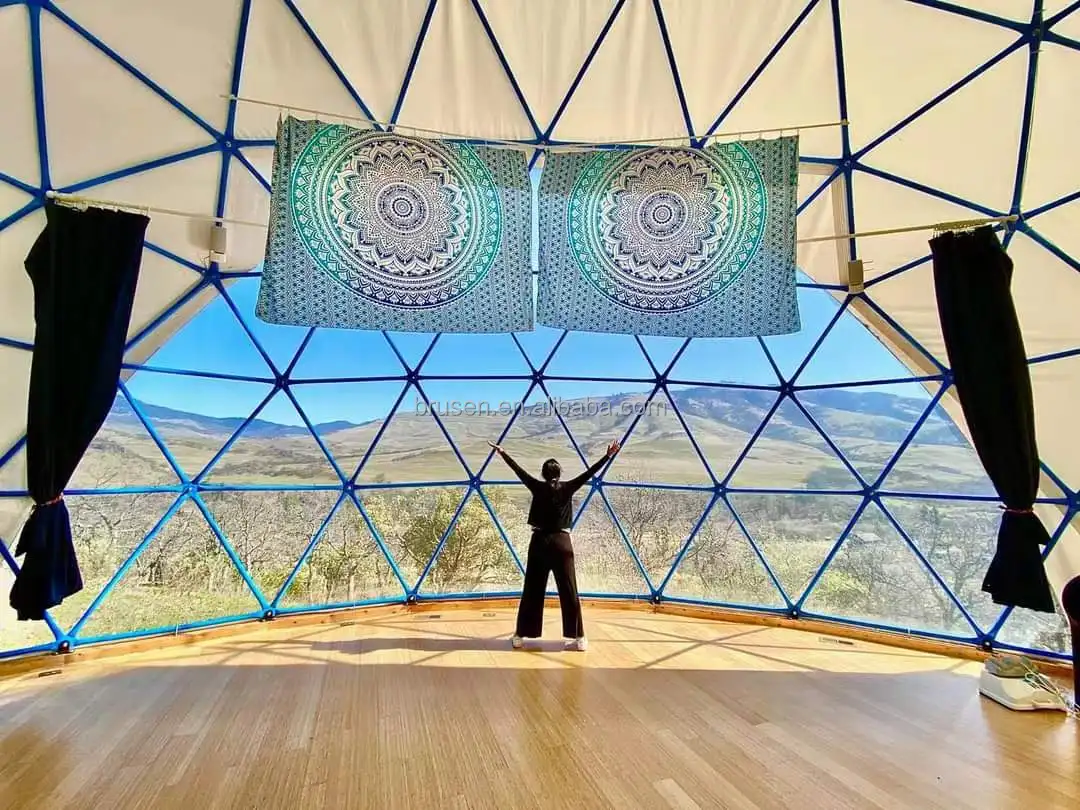 Transparent Glamping Dome Galvanized Steel Framework Wood Platform ...