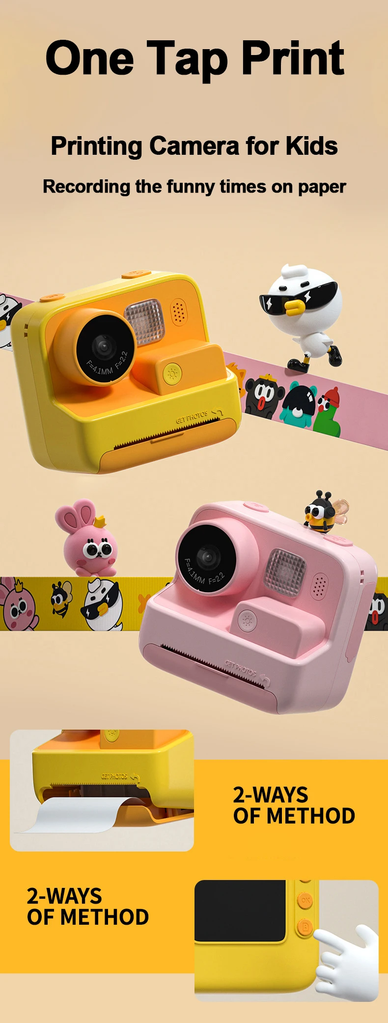 Instant Zero Ink Camera - Fun 1080P Video Recorder for Kids