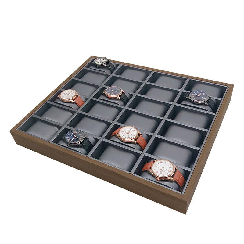 12 Slot Black Walnut Veneer Wood Watch Display Tray