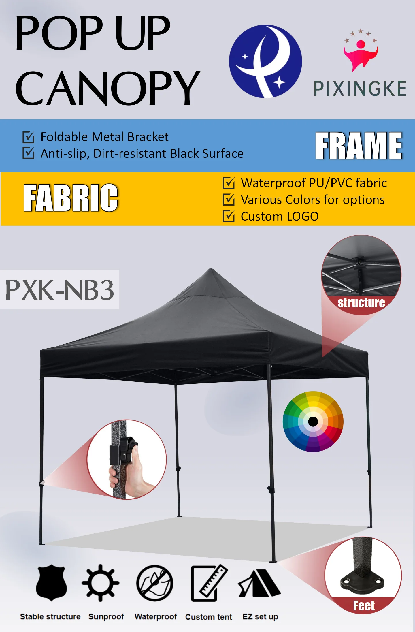 2x2 2x3 3x3 Waterproof Folding Pop up White Canopy Tent Outdoor Patio ...