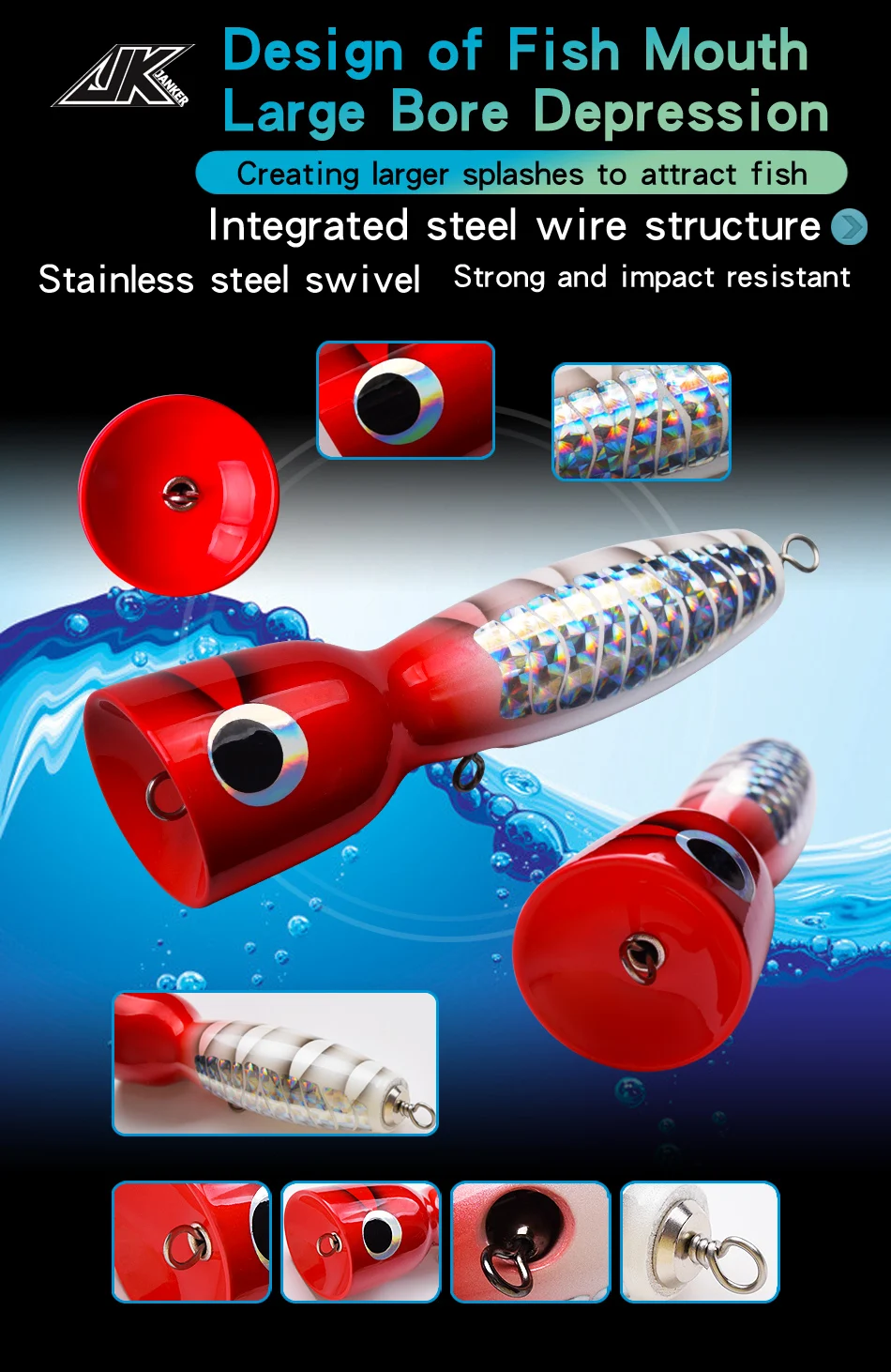 Popper Fishing Lures Artificial Hard Baits 80g Floating Wooden Fishing ...