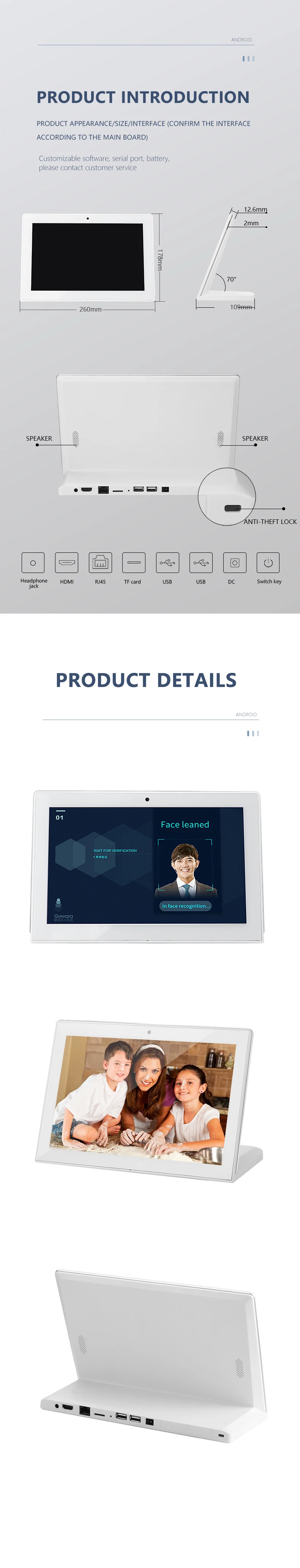 L Shape With Color LED Frame 10.1 Inch 1280*800 IPS Screen RK3568 Built-in POE AIO Tablet PC ...