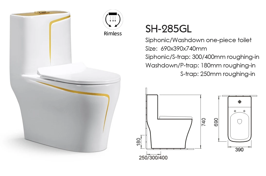 Custom Luxury Floor Mounted WC - White Gold Line Ceramic
