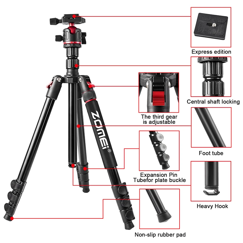 ZOMEI Q173 Professional Aluminum Tripod with Ball Head for DSLR ...