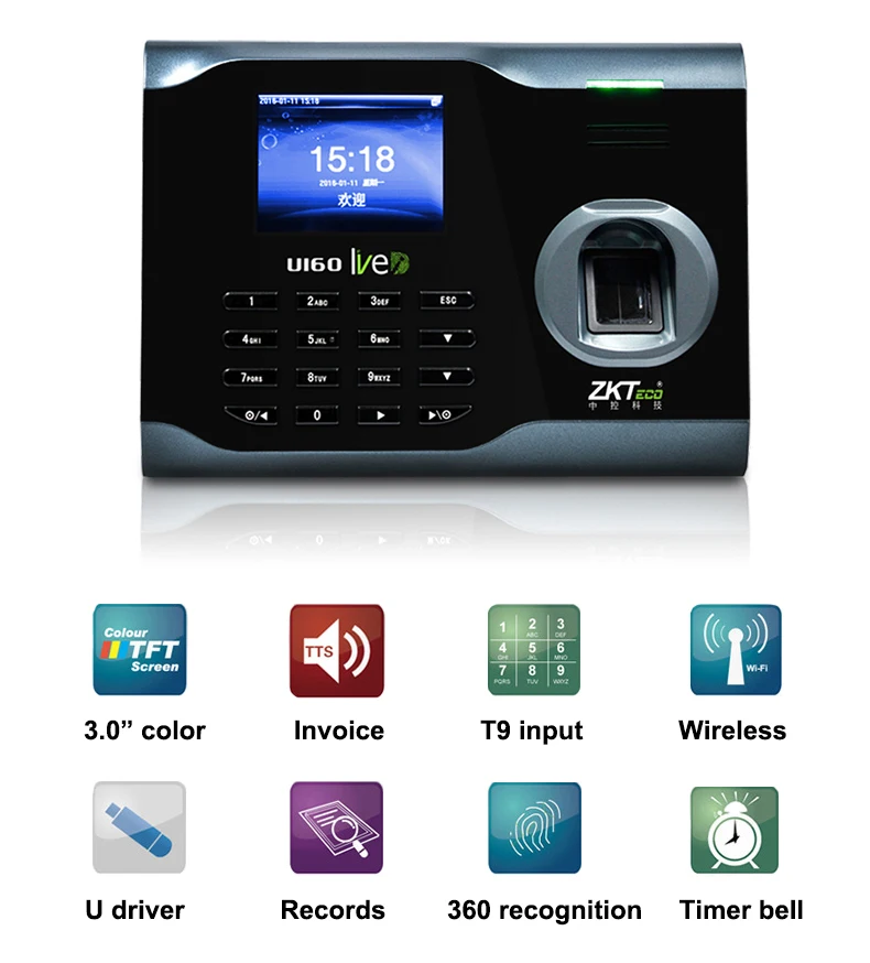 ZK Biometric Fingerprint Time Attendance Device System WIFI Electronic ...
